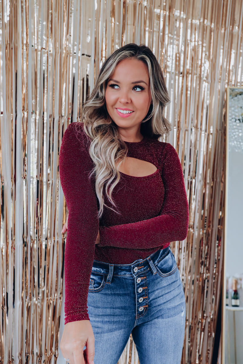 Perfect Sparkle Cut Out Top - Burgundy – Whiskey Darling Boutique