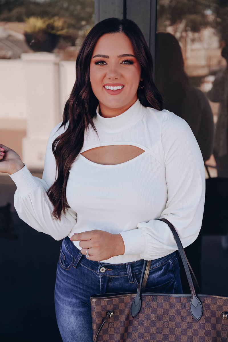 Kat Cutout Mock Neck Top - Ivory – Whiskey Darling Boutique