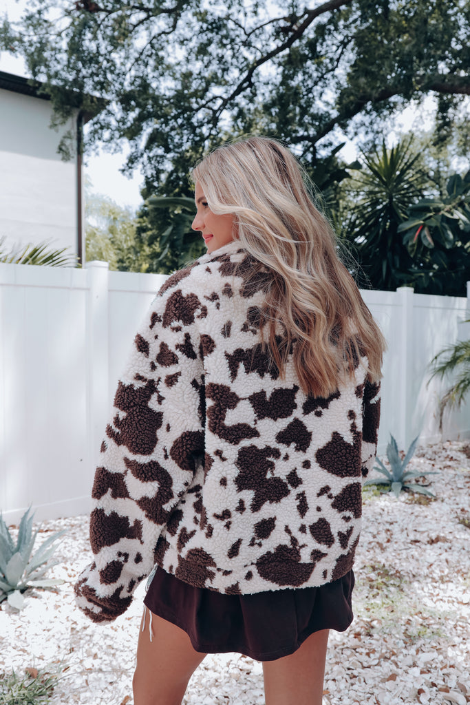 Cow Print Sherpa Jacket - Cream – Whiskey Darling Boutique