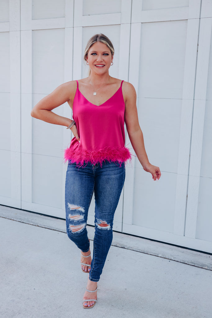 Expensive Taste Feather Trim Cami Top - Pink – Whiskey Darling Boutique
