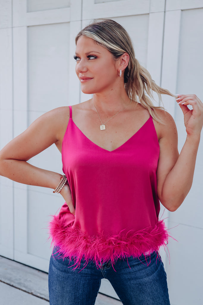 Expensive Taste Feather Trim Cami Top - Pink – Whiskey Darling Boutique