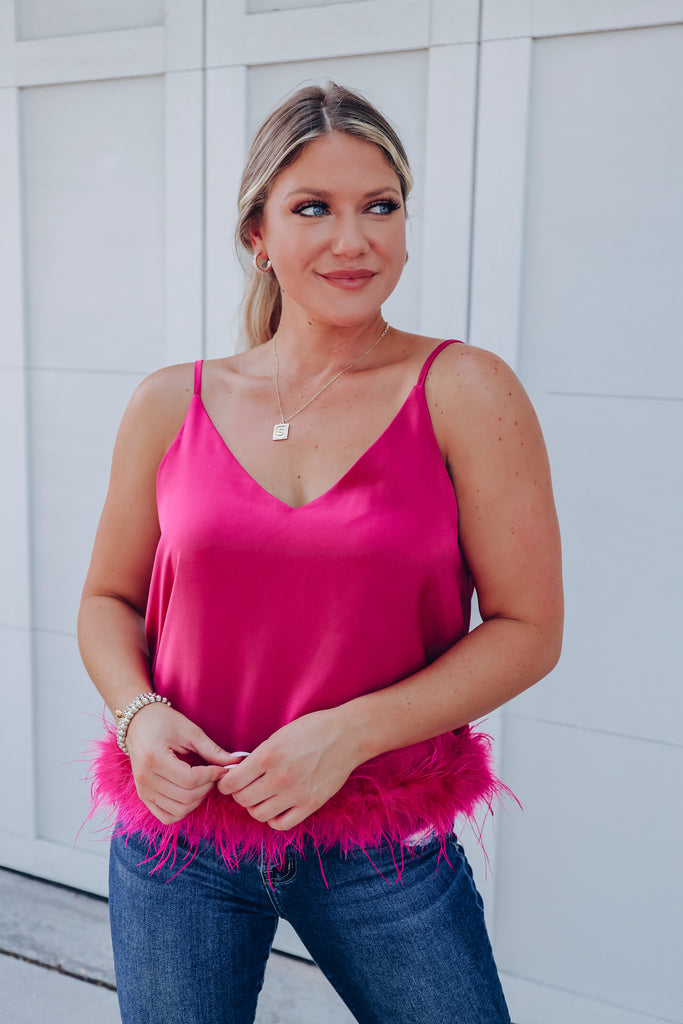 Expensive Taste Feather Trim Cami Top - Pink – Whiskey Darling Boutique