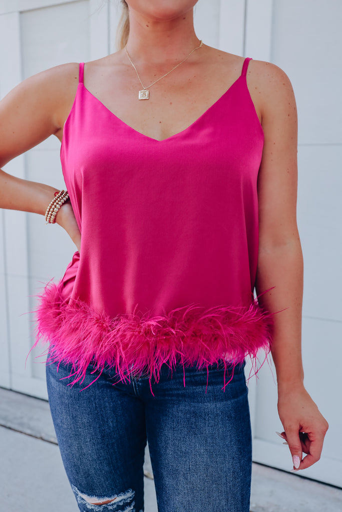 Expensive Taste Feather Trim Cami Top - Pink – Whiskey Darling Boutique