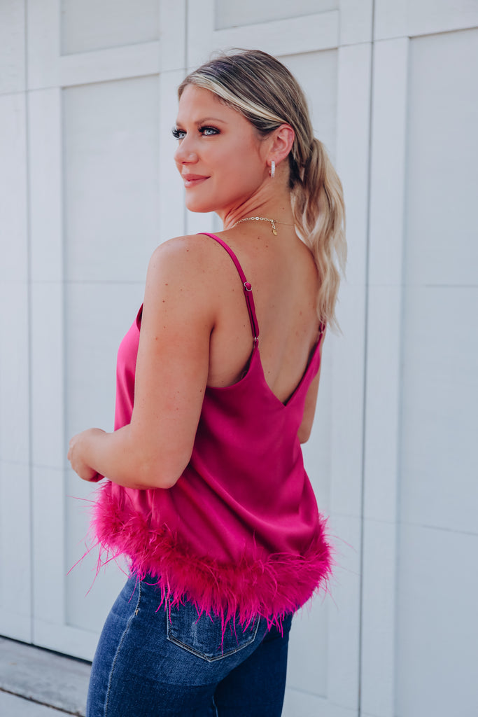 Expensive Taste Feather Trim Cami Top - Pink – Whiskey Darling Boutique