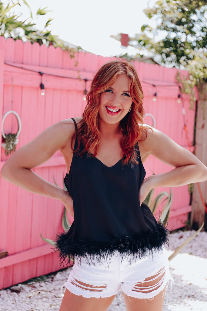 Expensive Taste Feather Trim Cami Top - Black – Whiskey Darling Boutique