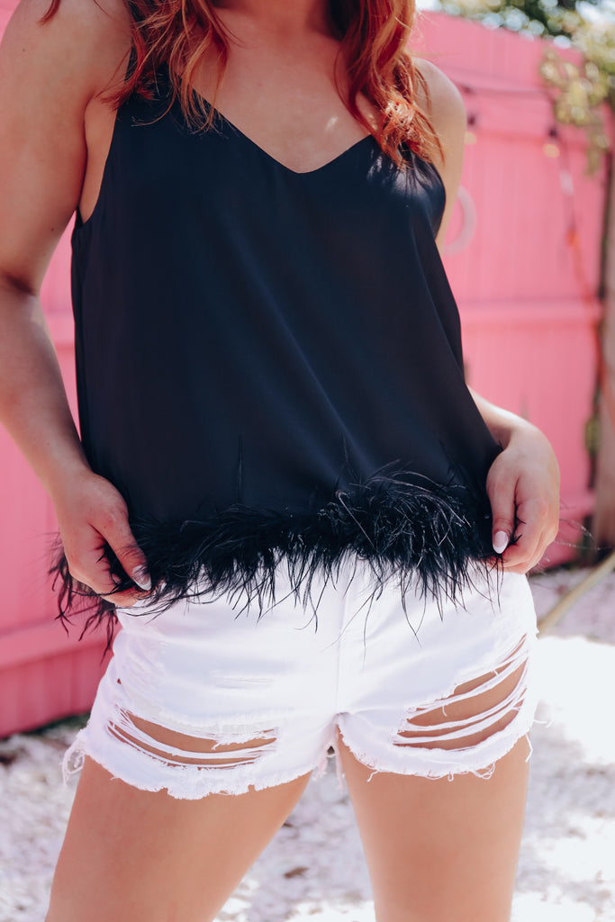 Expensive Taste Feather Trim Cami Top - Black – Whiskey Darling Boutique