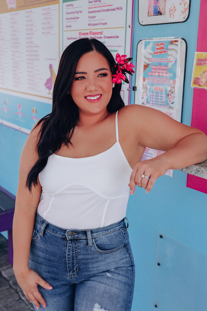 *Model* Isla Seam Detail Bodysuit - White - MEDIUM - Final Sale ...